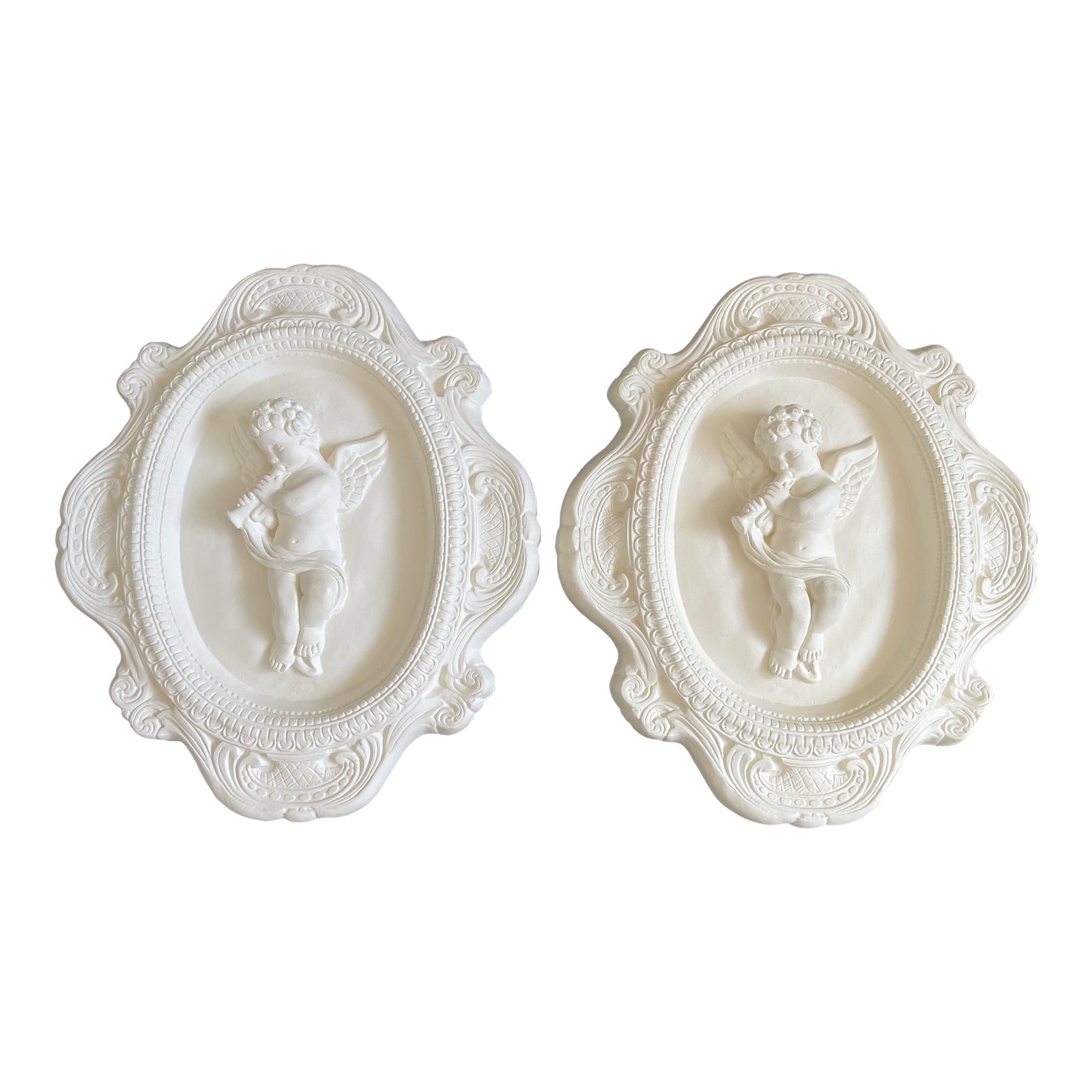 Vintage Cherub Playing Trumpet Architectural Plaster Plaques - a Pair ...