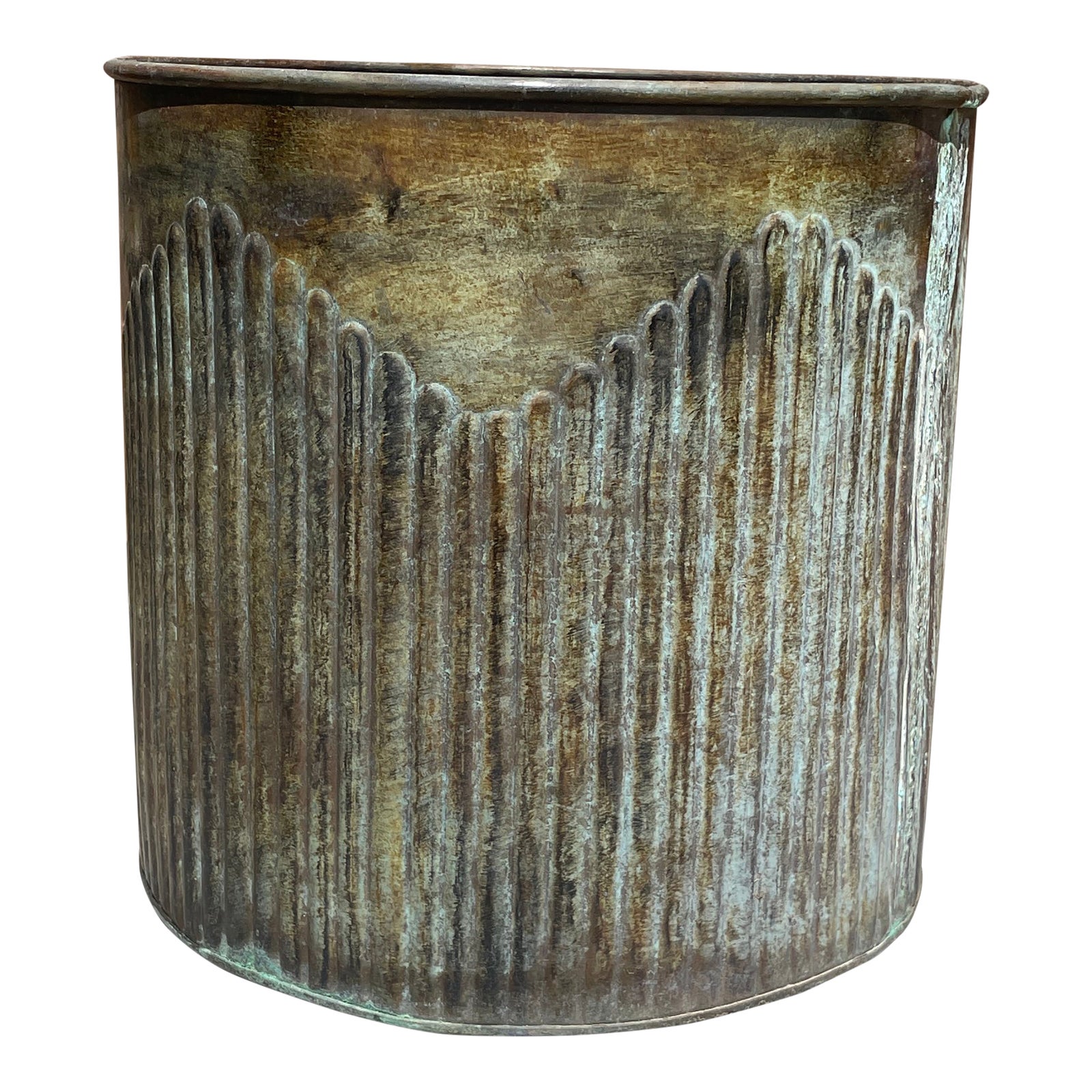 Large Ribbed Verdigris Brass Planter | Chairish