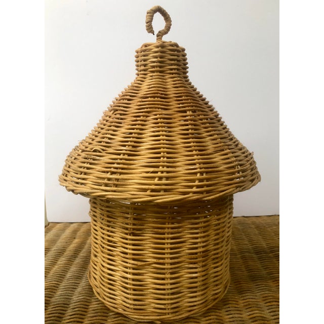 Vintage Natural Woven Wicker Rattan Bird Hut | Chairish