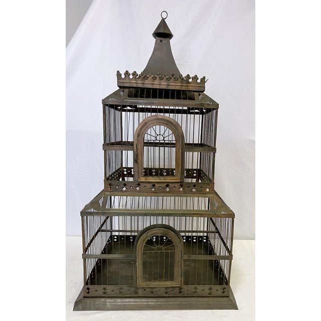 Vintage Large Ornamental Two-Tiered Metal Birdcage | Chairish
