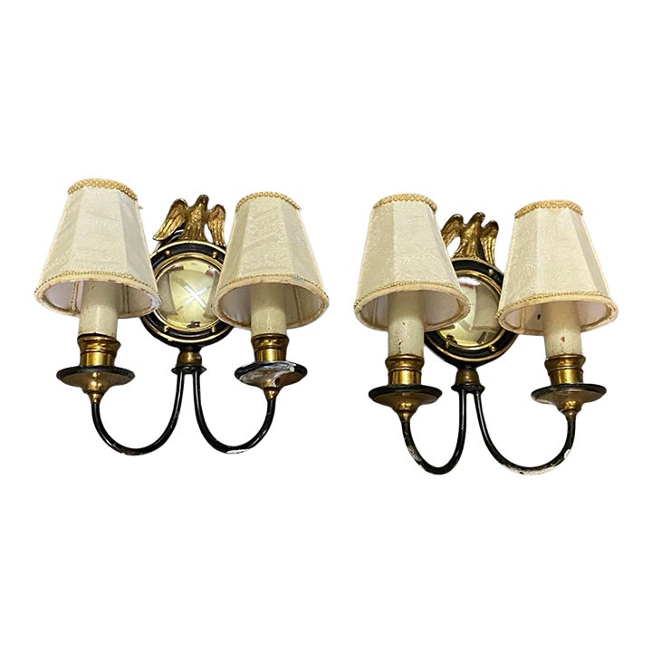 Antique Federal Style Eagle Figure Plug in Double Arm Sconce With Lamp ...