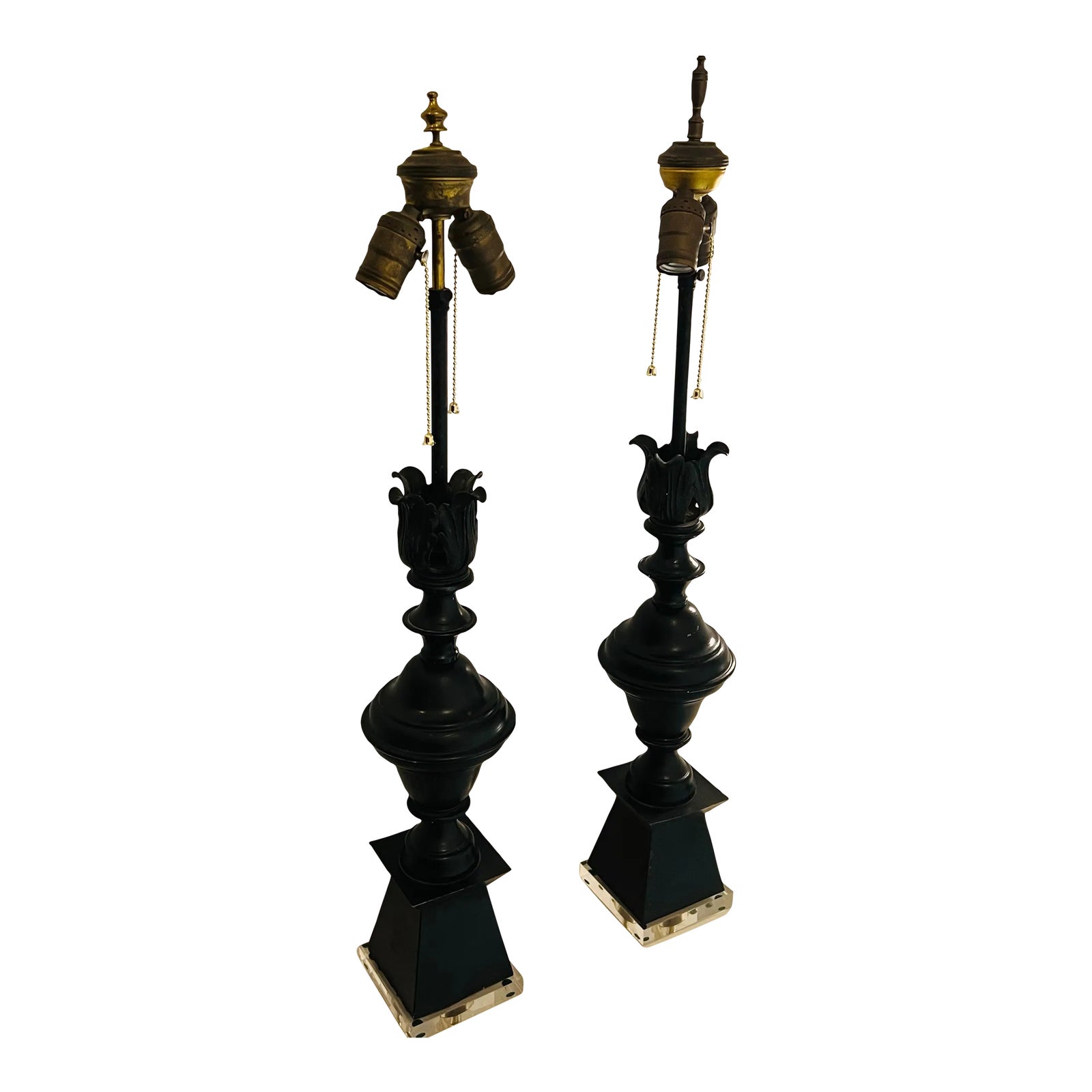 Vintage Black Tole Copula Table Lamps a Pair | Chairish