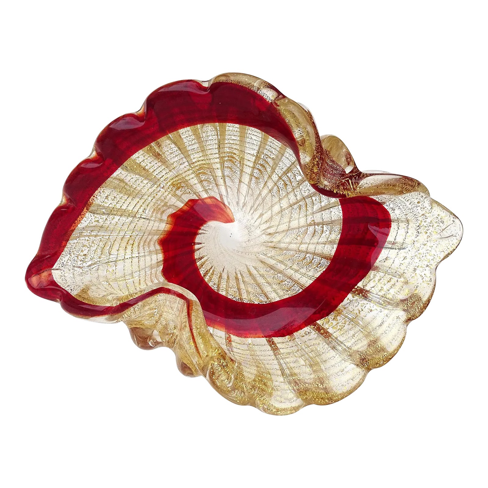 Murano Barovier Vintage Gold Flecks Red Swirl Paint Stroke Italian Art ...