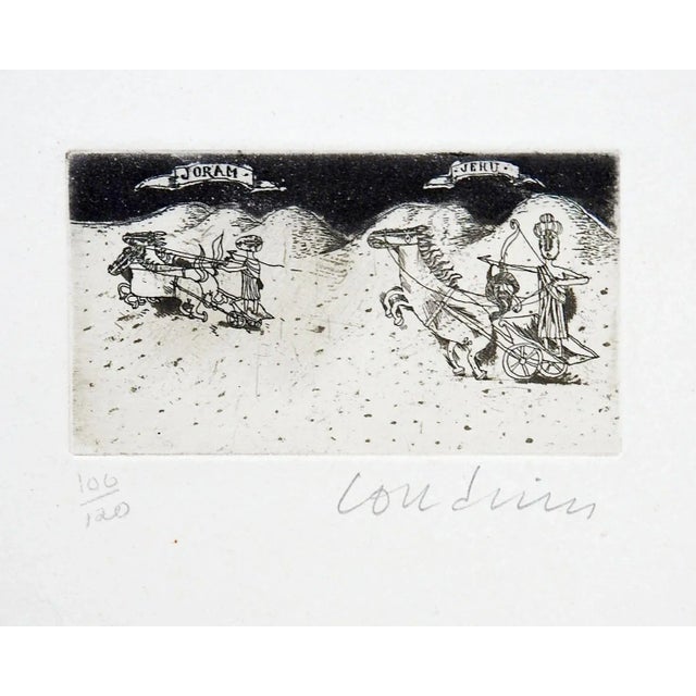 Vintage Brigitte Coudrain Abstract Desert Chariots Horses Joram Jeru Etching | Chairish