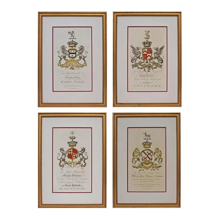 19th Century Armorial Engraving Framed Coat of Arms Entryway Wall Art ...