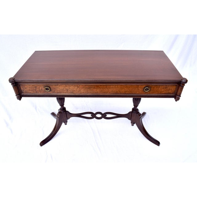 English Regency Style Burl- Wood Library Console Table | Chairish