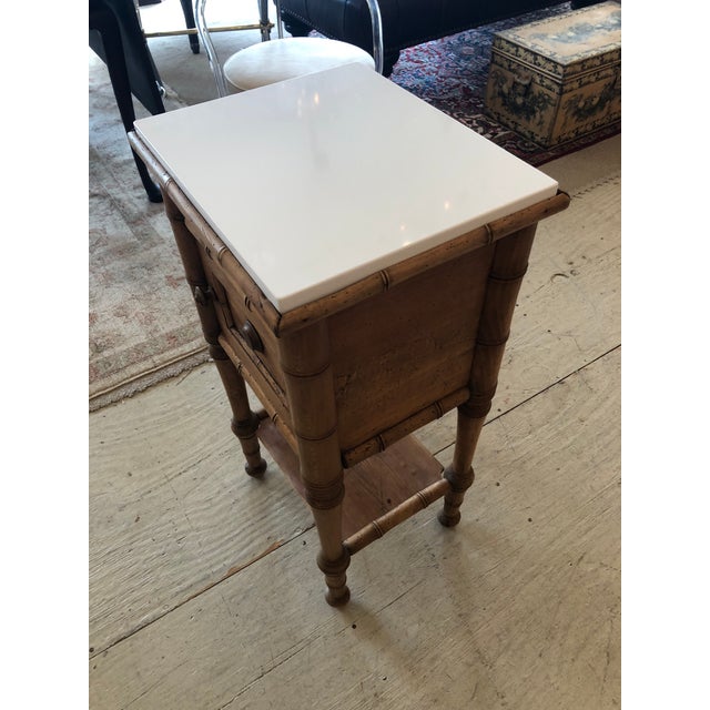 Antique Natural Pine Night Stand With White Marble Top | Chairish