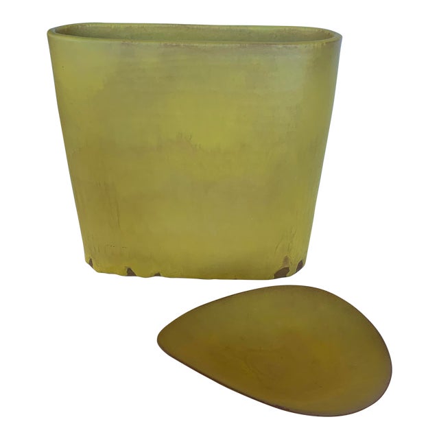 1960s Gertrud and Otto Natzler Raku Pottery Vase and Dish Set- 2 Pieces ...