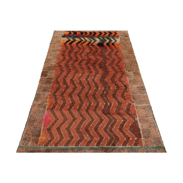 1950s Mid-Century Vintage Moroccan Runner Orange Brown Tribal Chevron ...