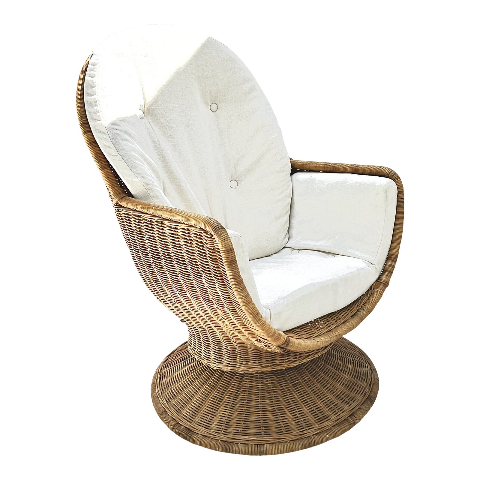 Vintage Coastal Woven Rattan Swivel Egg Chair | Chairish