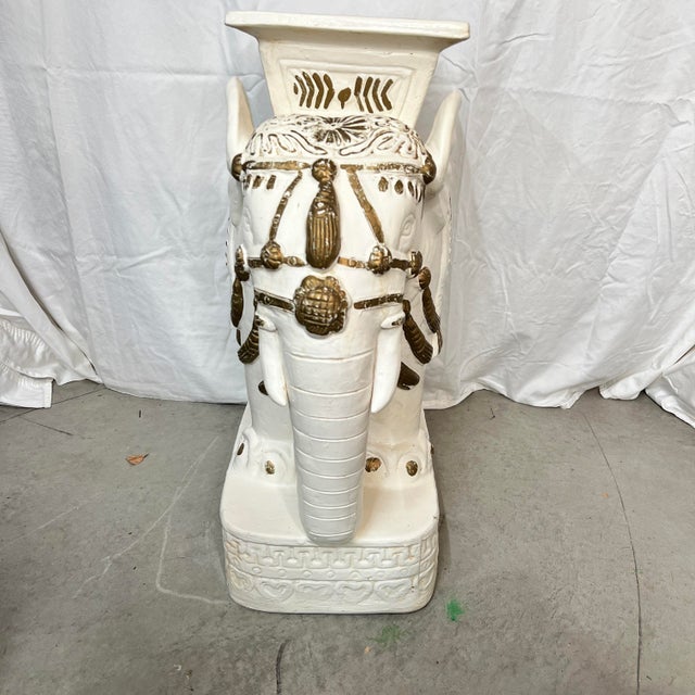 Mid Century Ivory With Gold Accents Elephant Plant Stand | Chairish