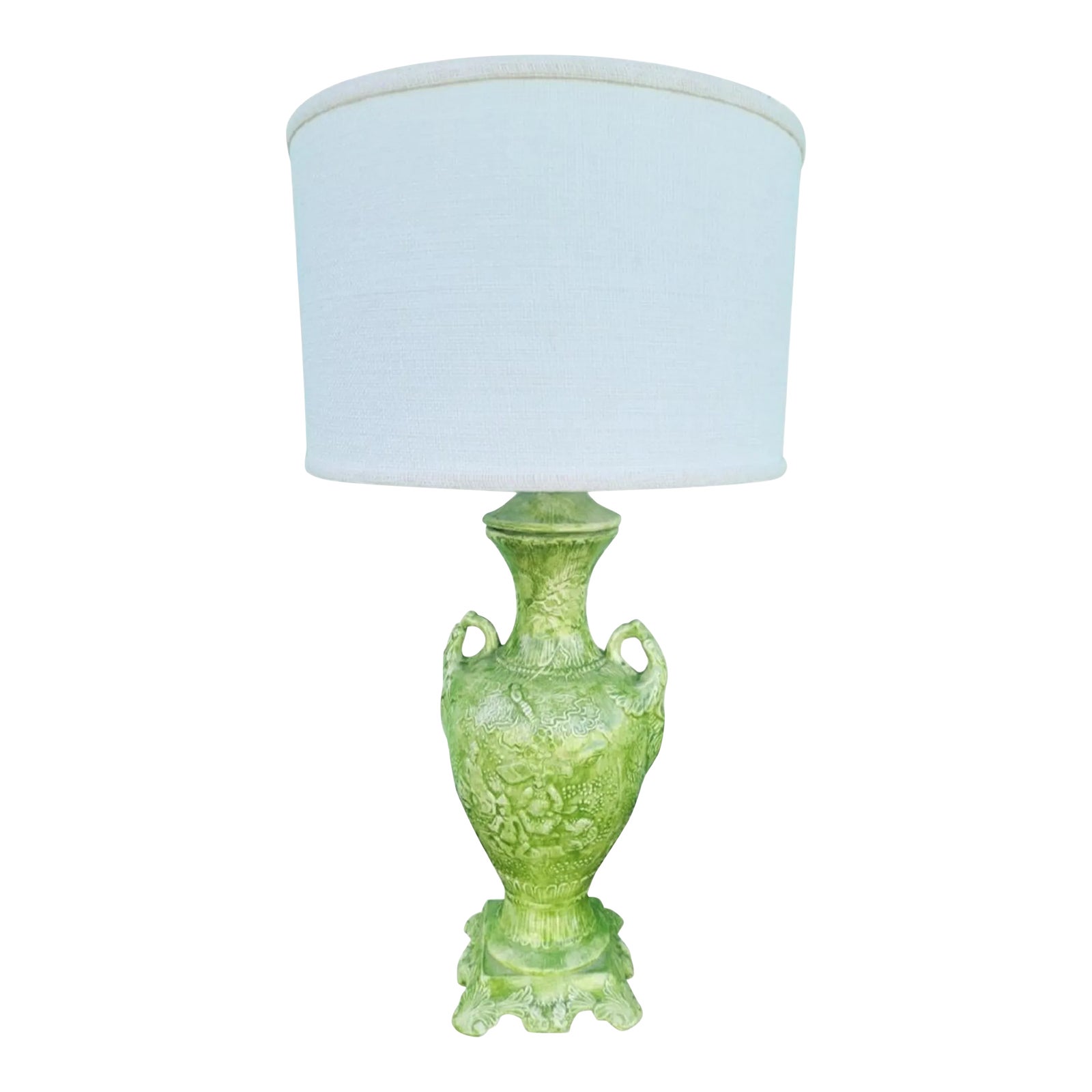 Vintage Cabbage Green Ceramic Urn Style Asian Chinoiserie Table Lamp ...