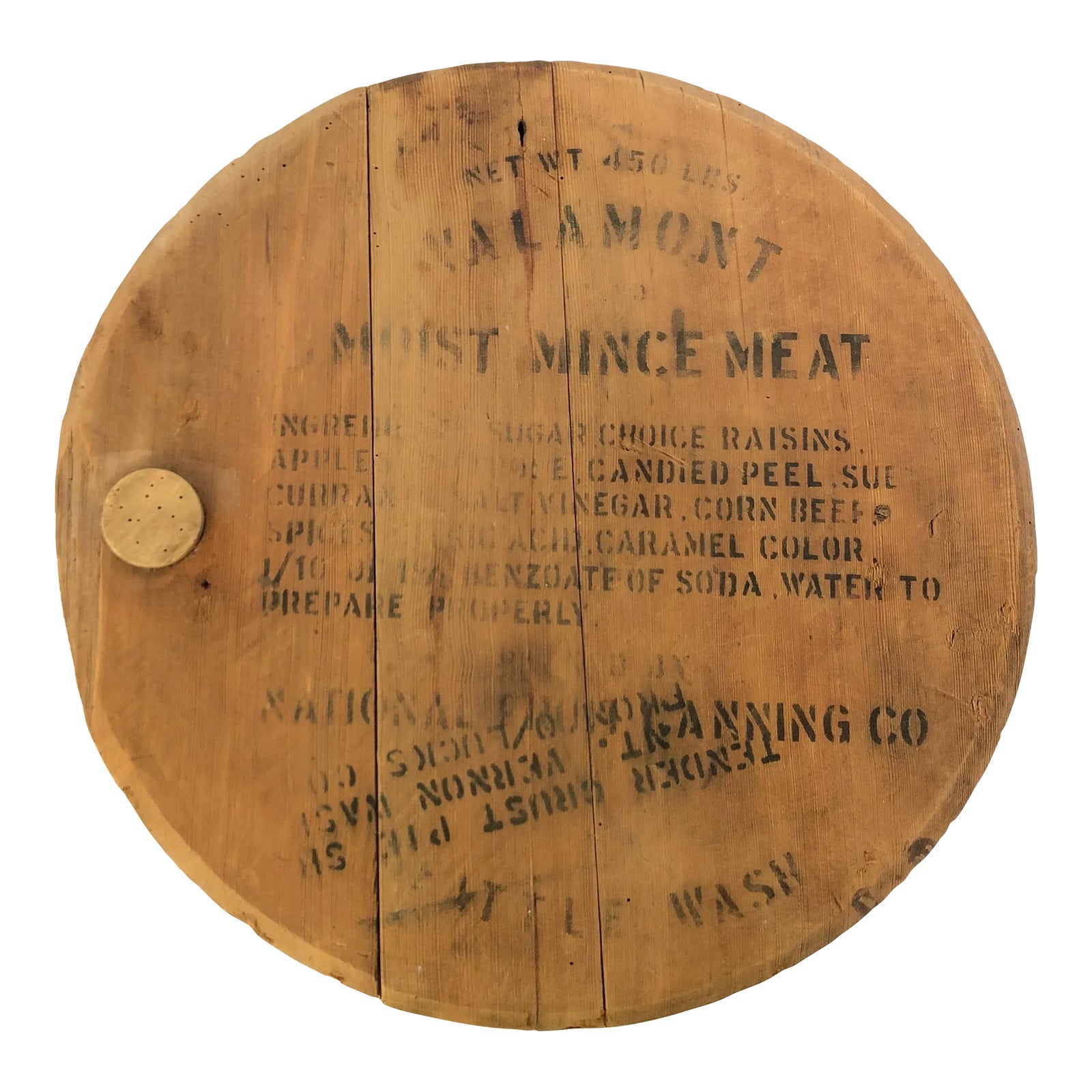 Antique Seattle "Wash" Salvage Wooden Barrel Cover | Chairish