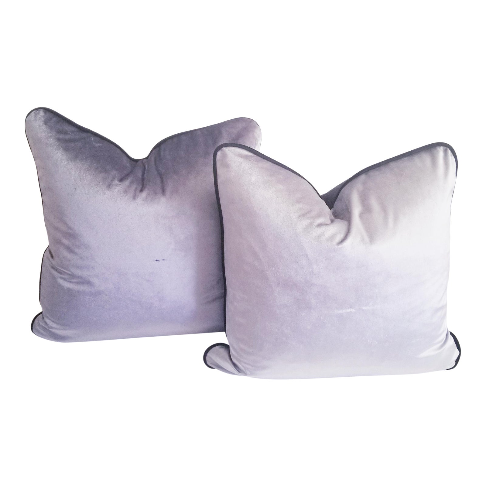 Silver Platinum Velvet Pillow With Onyx Piping | Chairish