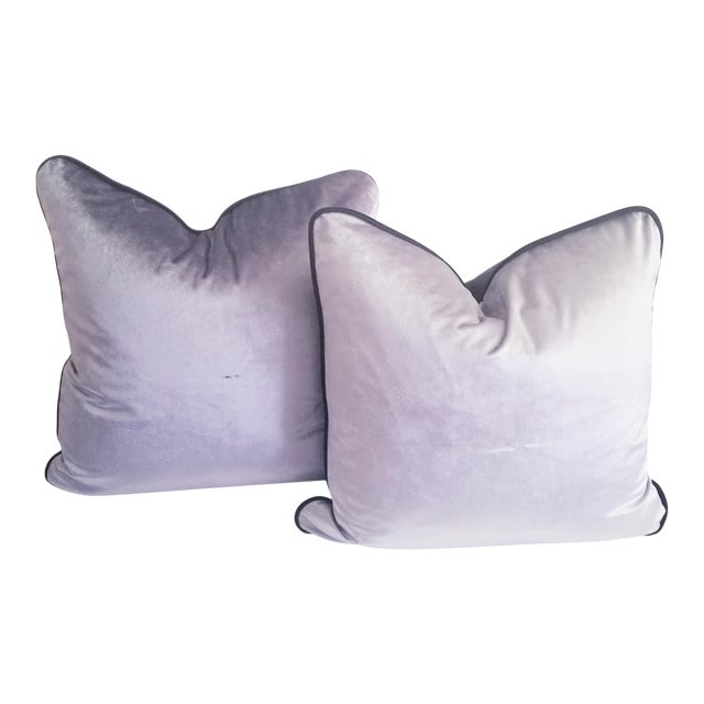 Silver Platinum Velvet Pillow With Onyx Piping | Chairish