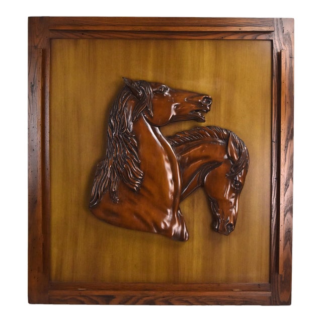 Vintage Midcentury Large Carved Wood Bas-Relief Wall Sculpture Two ...