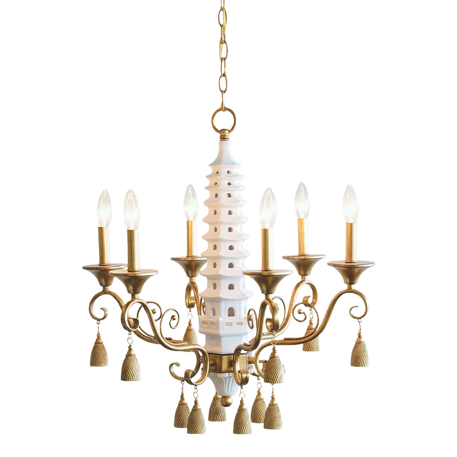 Port 68 x Madcap Cottage Oh Pagoda Tassel Chandelier, Cream | Chairish