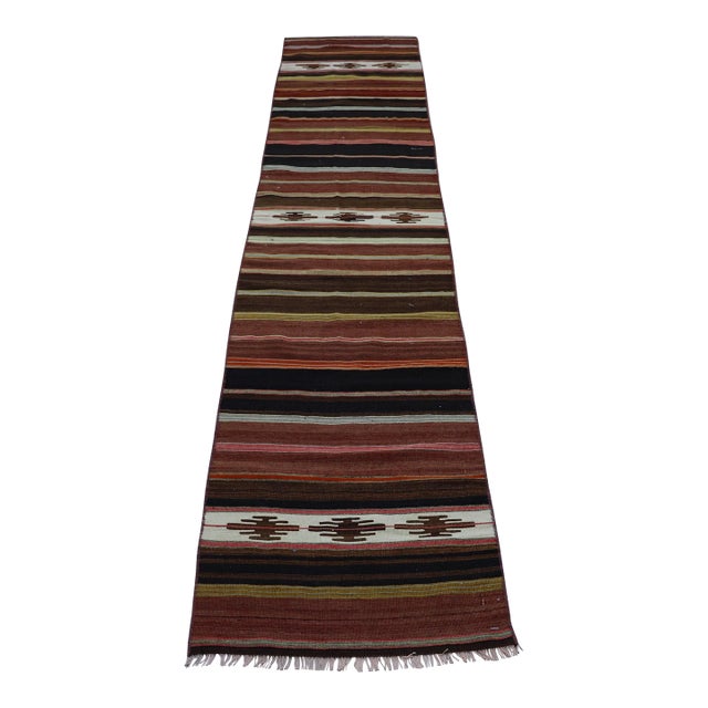 1980s Southwestern Red Striped Runner Kelim | Chairish