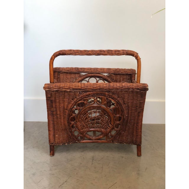 Mid 20th Century Vintage Mid-Century Modern Woven Wicker Magazine Rack ...