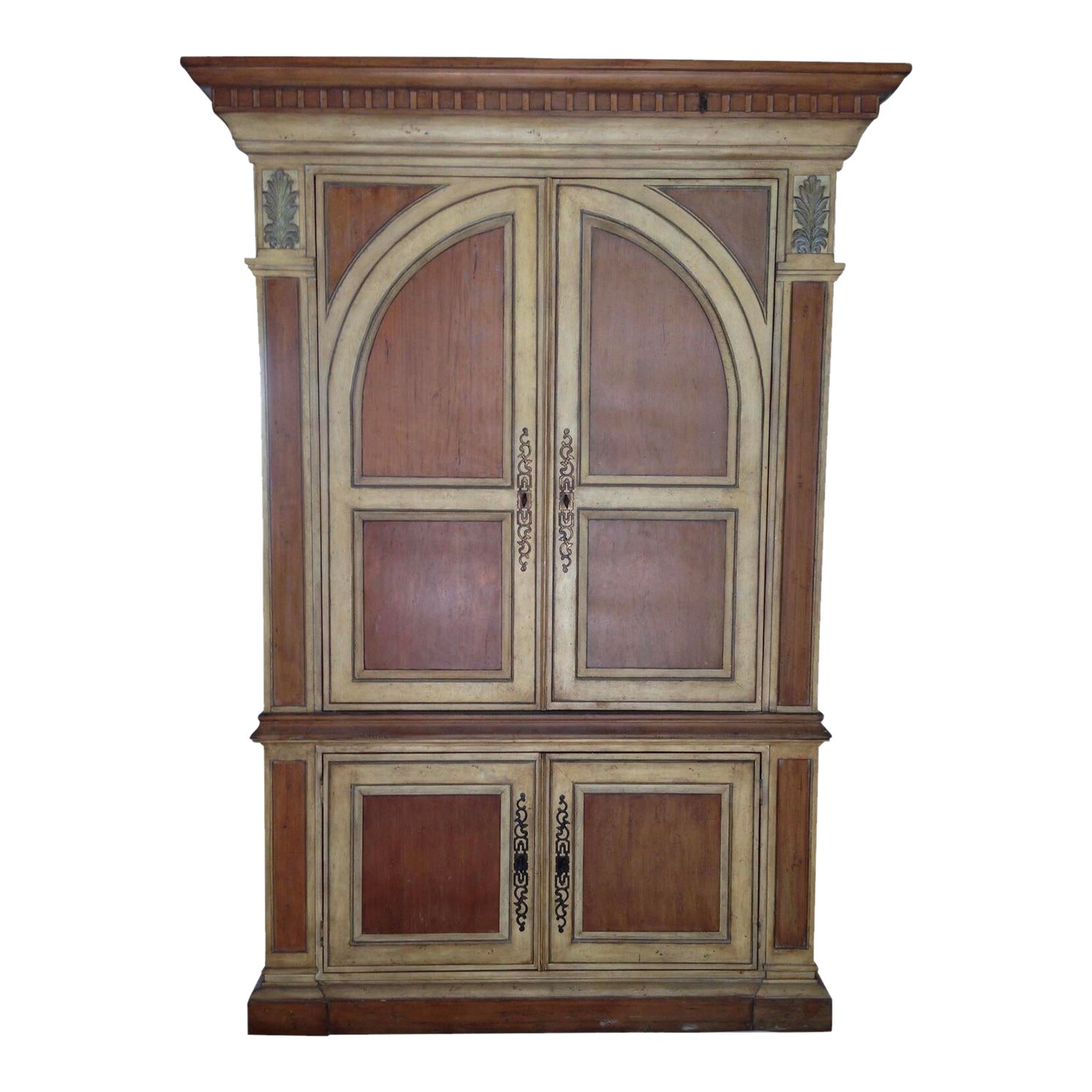 Armoire Rustic Solid Wood With Crown Molding and Brass Hardware | Chairish