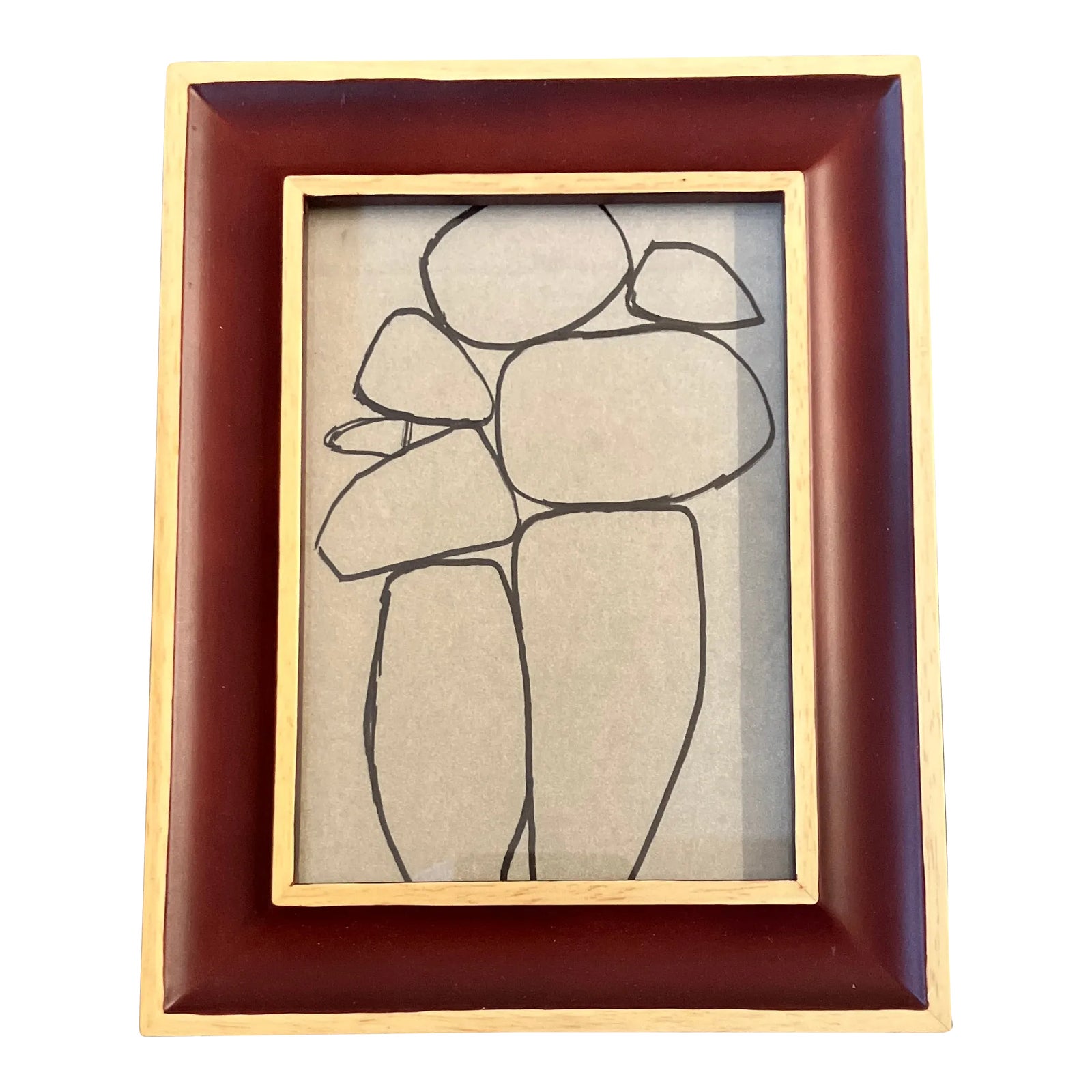 1970’s Vintage Abstract Figure Charcoal Drawing Tabletop Frame | Chairish