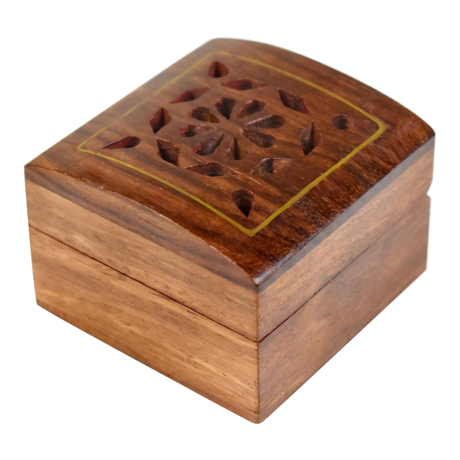 Vintage Hand Made Carved Inlaid Wooden Ring Jewelry Box | Chairish