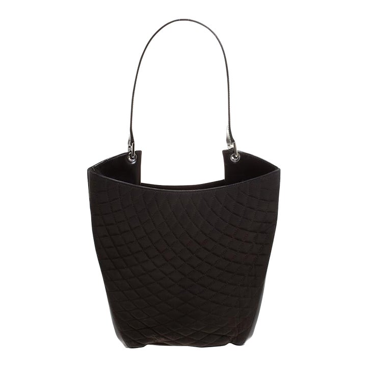 Bally Dark Brown Quilted Nylon And Patent Leather Hobo | Chairish