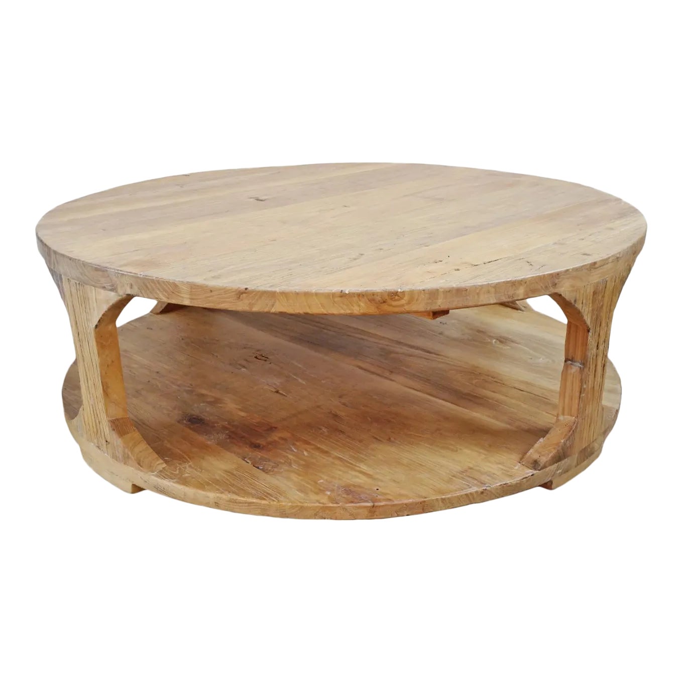 Salvaged Natural Elm Round Coffee Table | Chairish