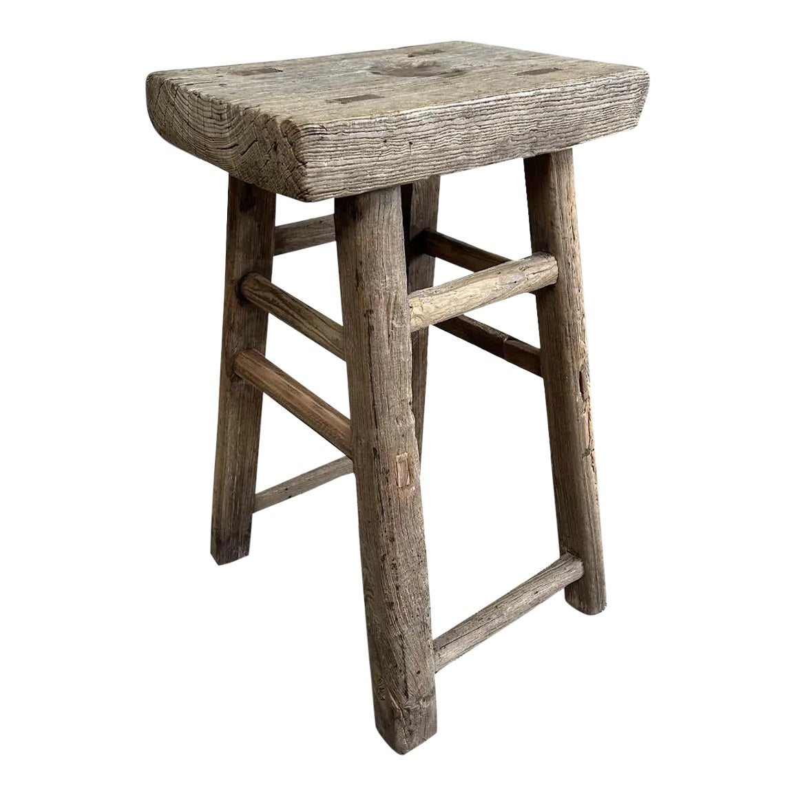Early 20th Century Vintage Elm Wood Stool | Chairish