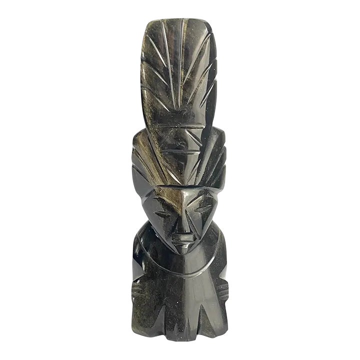 Vintage Gold Obsidian Mayan Statue Carved Aztec Stone Figurine 6” Tall ...