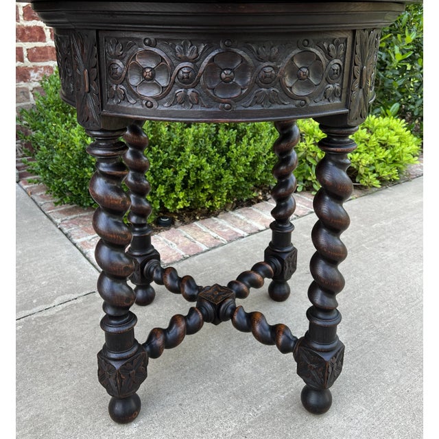 Antique French Round Side End Table Barley Twist Carved Oak Renaissance ...
