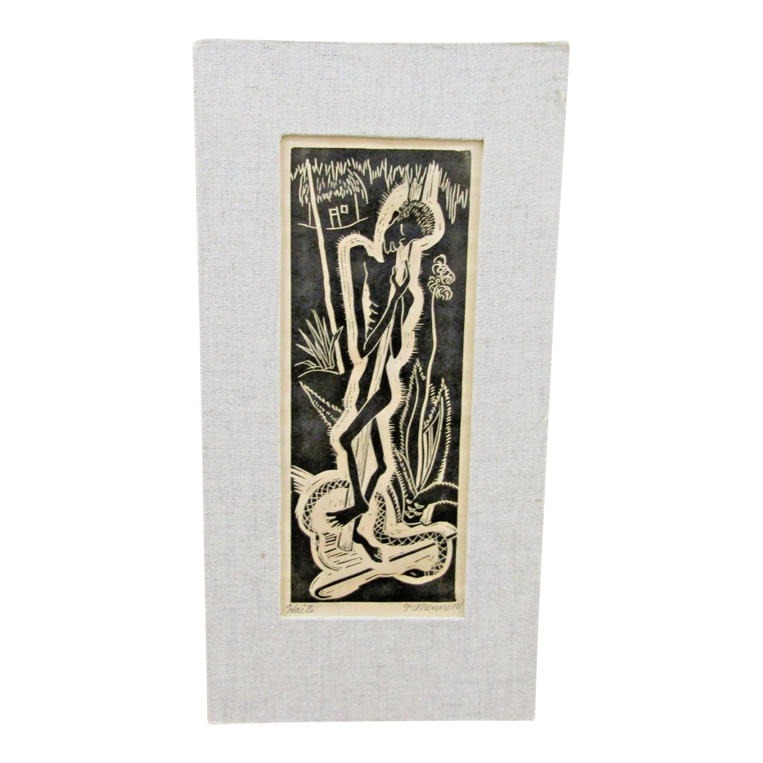 1950s Fannie Mennen Matted Woodcut Block Print Haiti From Plum Nelly ...