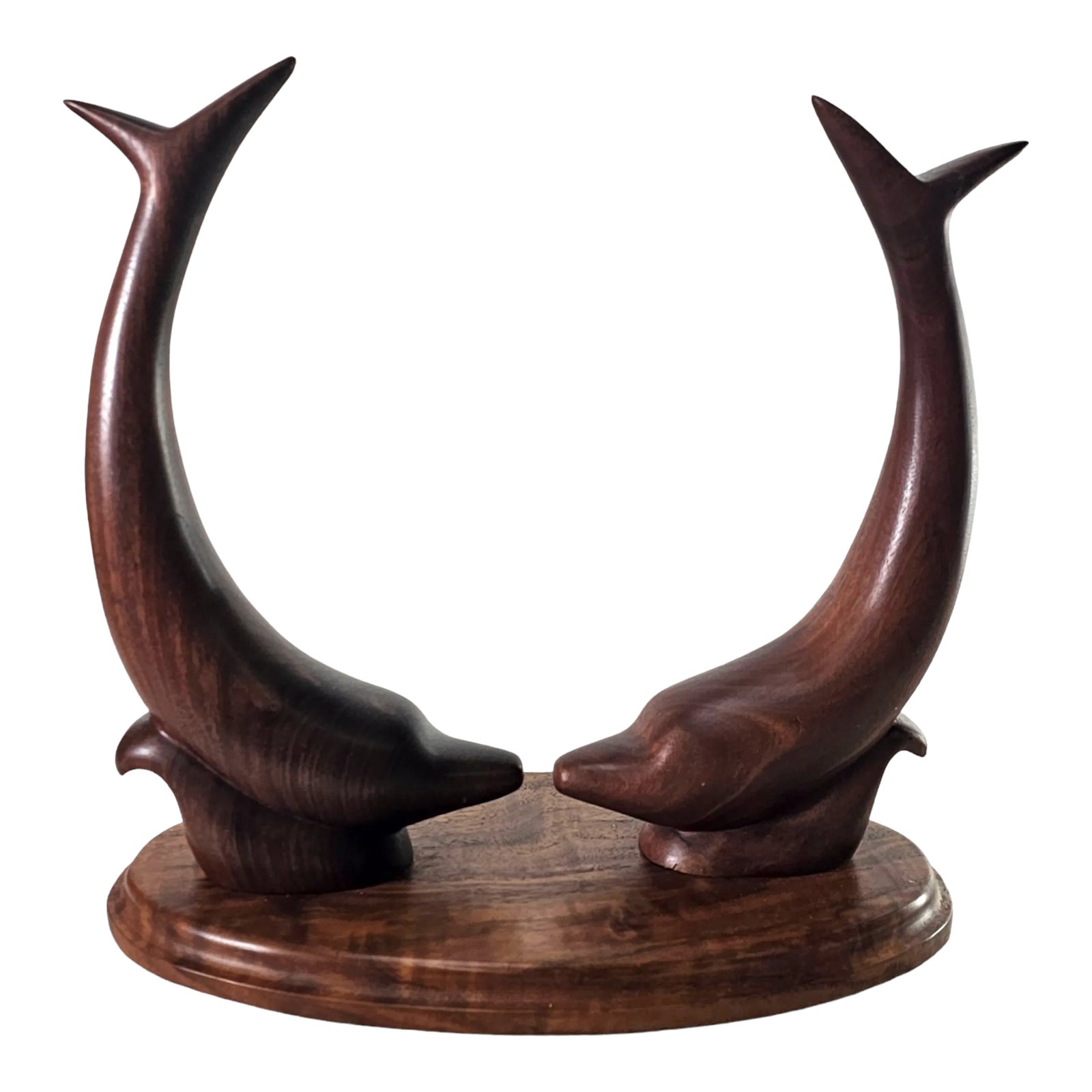 Hand Carved Dolphin Sculpture Walnut Figurine 14" | Chairish