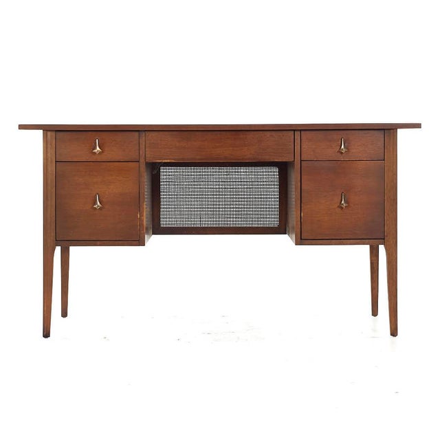 Broyhill Brasilia Mid Century Walnut and Brass Desk | Chairish