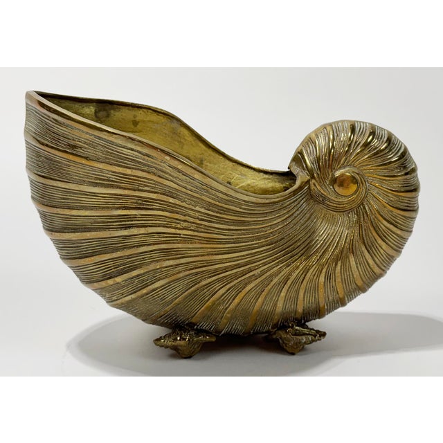 Large Vintage Brass Nautilus Shell Bottle Chiller or Planter | Chairish
