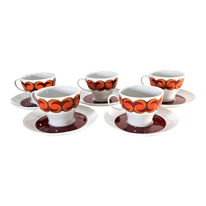 Thomas Tea Cups and Saucers German Porcelain Set of 5 | Chairish