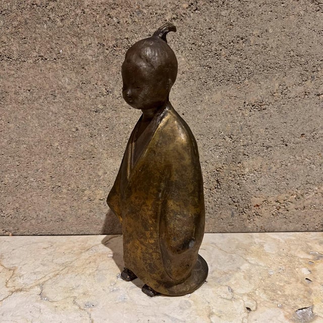 1960s Okimono Figurine Selflessness Child Gilded Cast Iron | Chairish