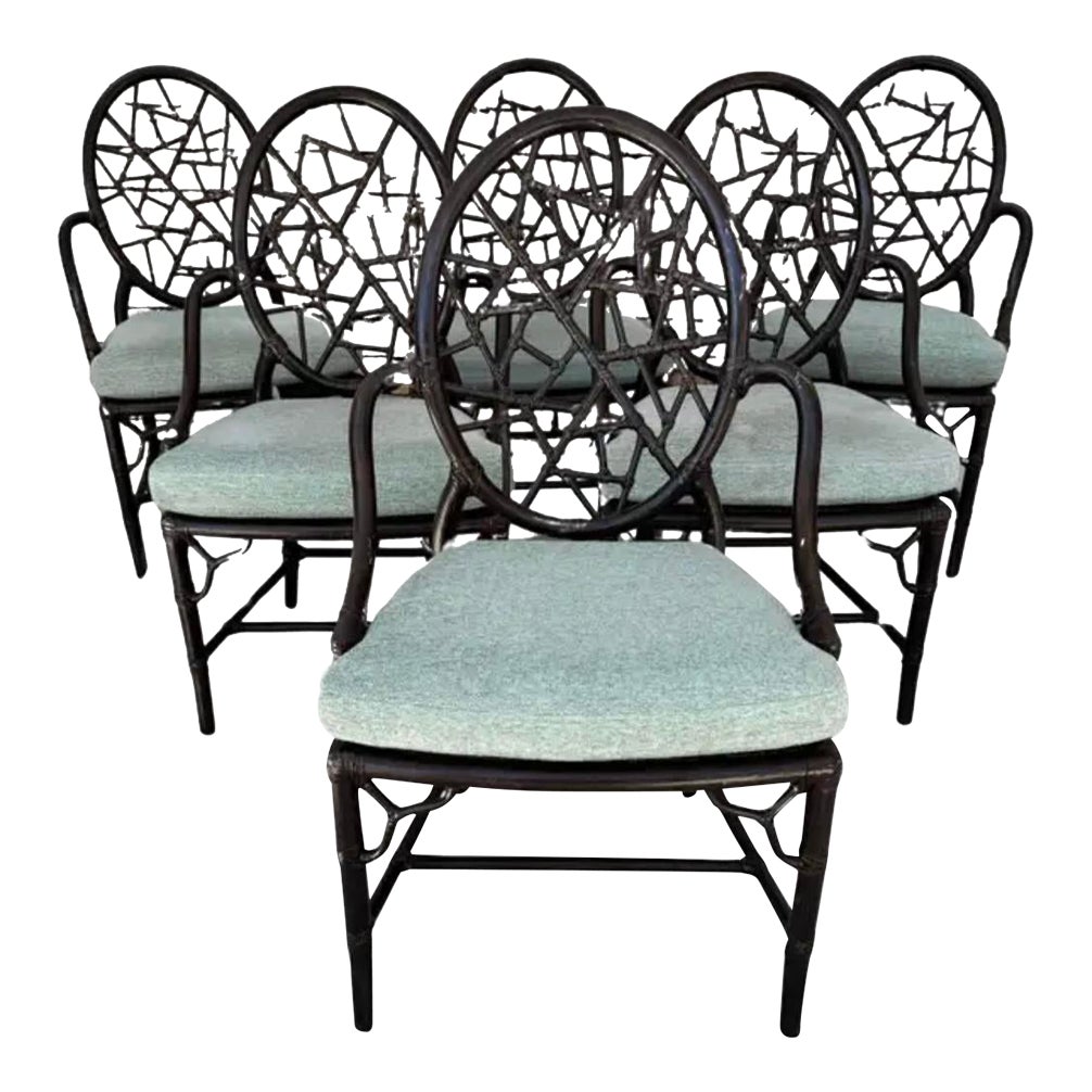 Set of Six McGuire of San Francisco "Cracked Ice" Dining Chairs | Chairish