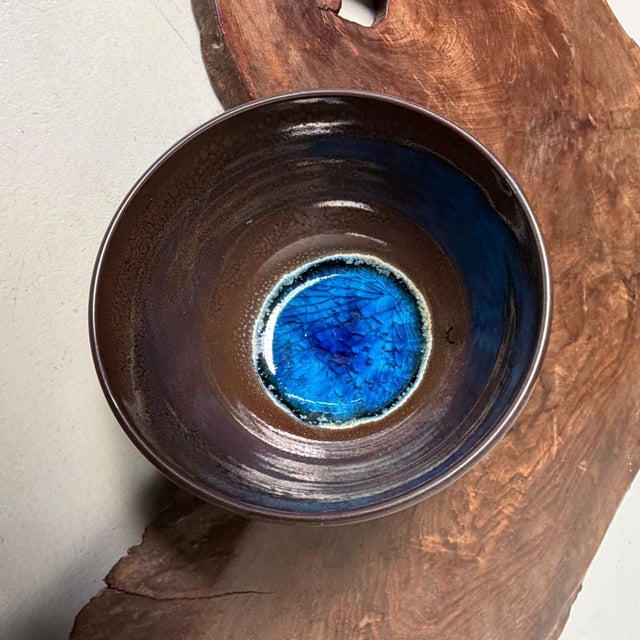 Japanese Tenmoku Style Matcha Chawan with Blue Crystalline Mirror Pool ...