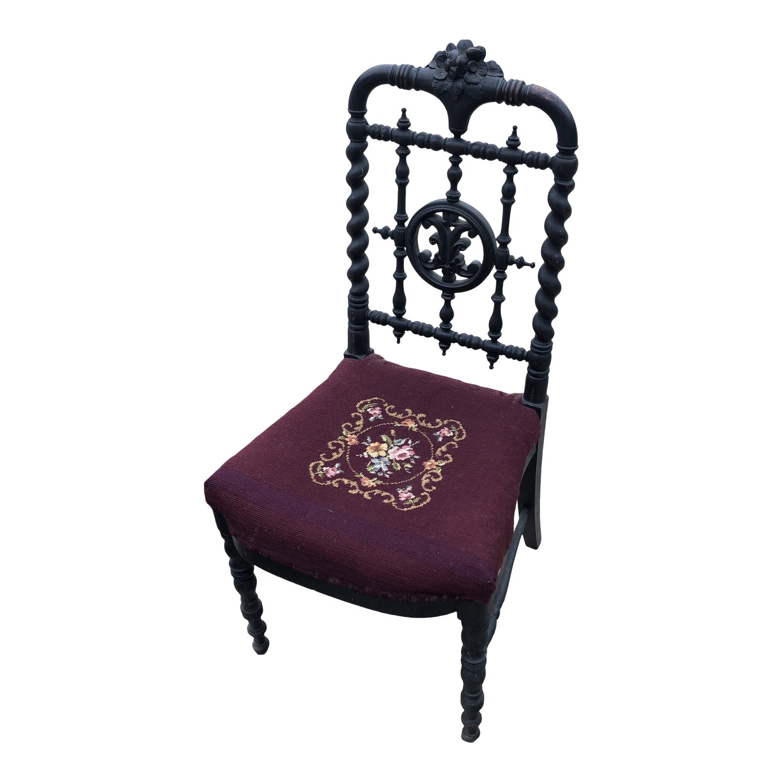 Antique Hand Embroidered Chair | Chairish