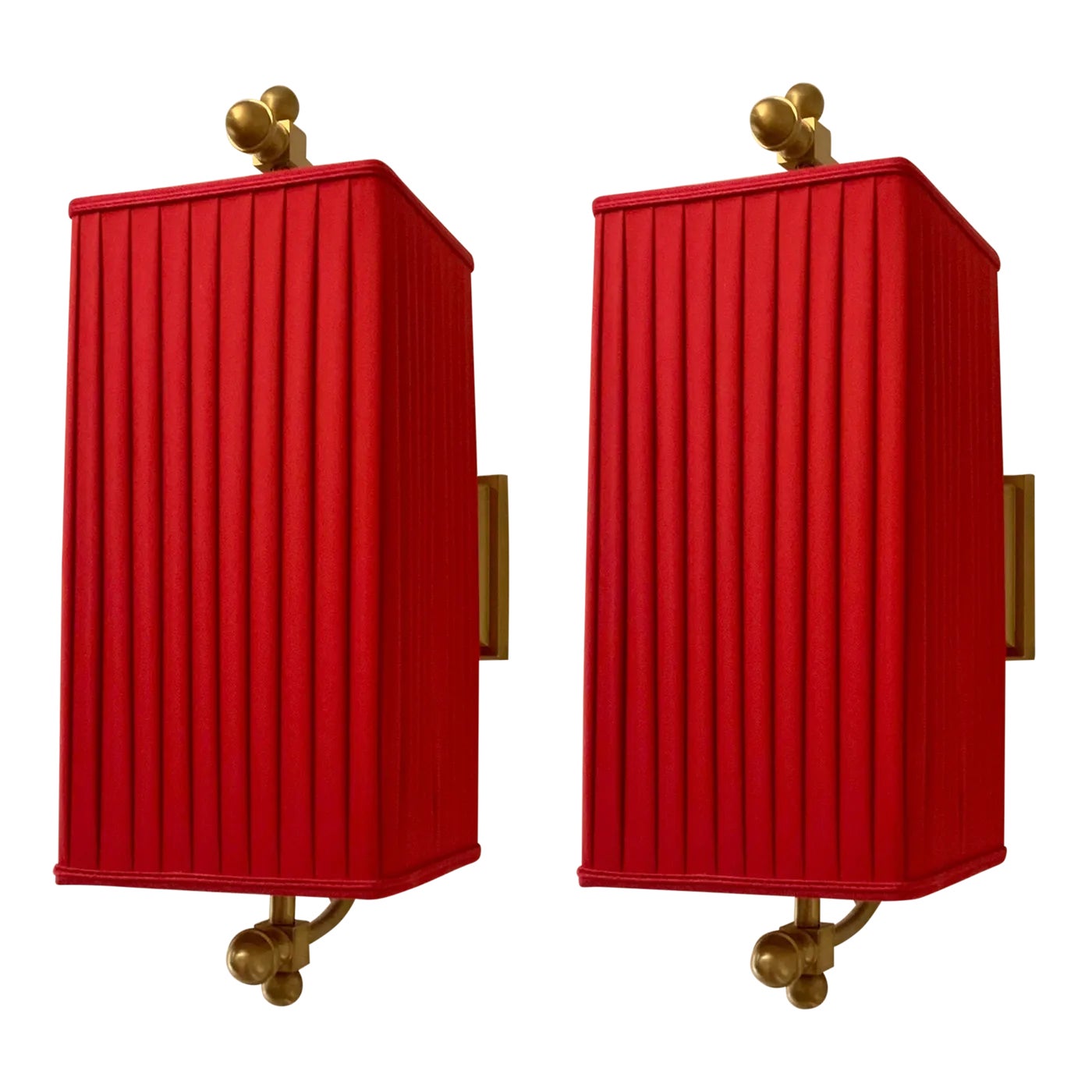 Baker Red Pleated Shade Lyre Sconces Pair | Chairish