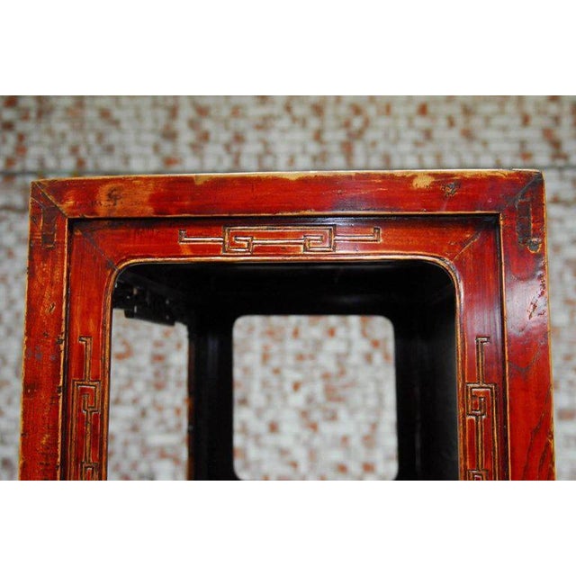 Chinese Red Lacquer Cabinet with Display Shelf | Chairish