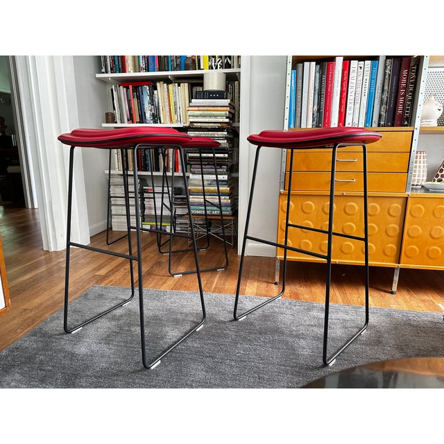 Jasper Morrison Hi Pad Stools in Red Leather by Cappellini - Set of 4 ...