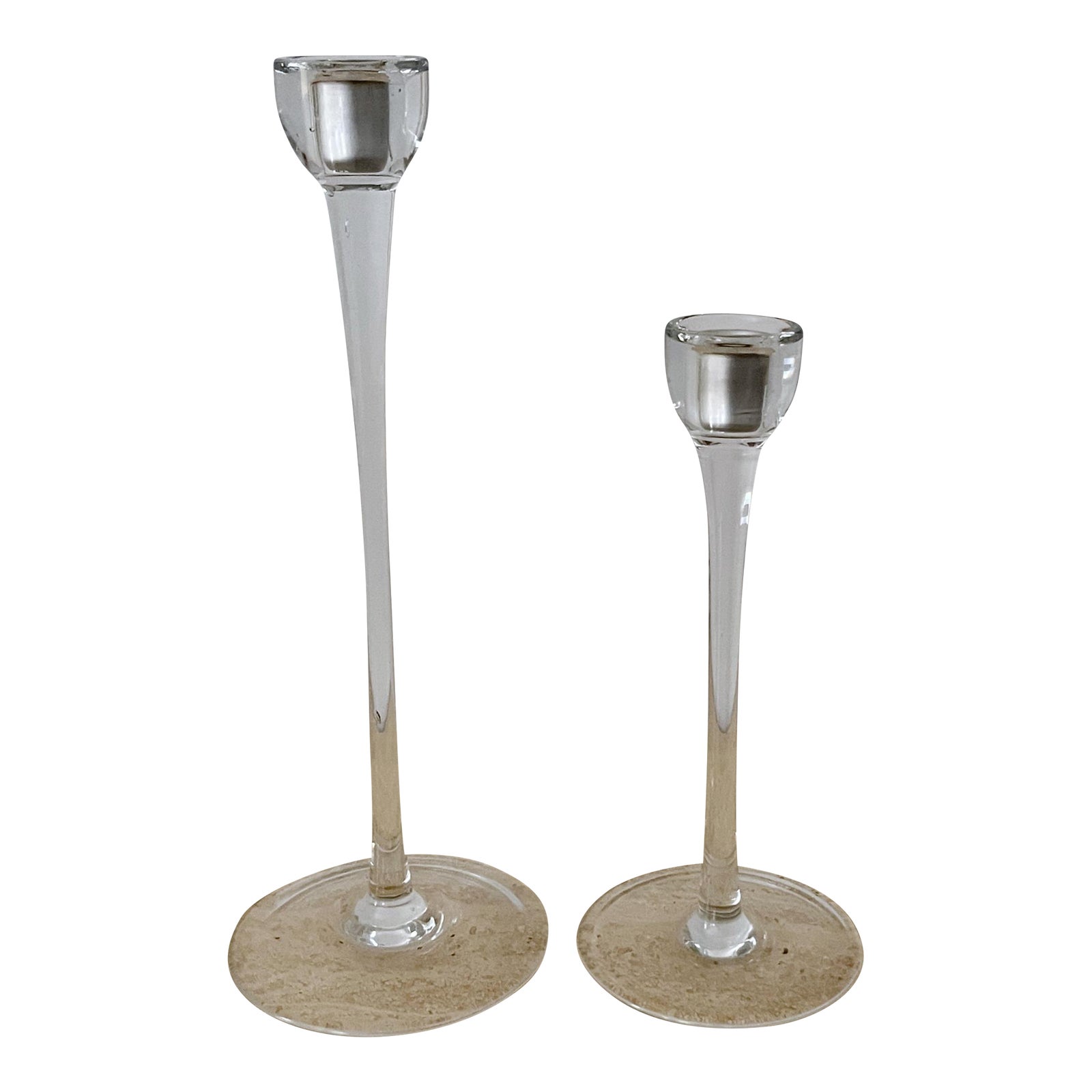 Modern Glass Candlesticks - a Pair | Chairish