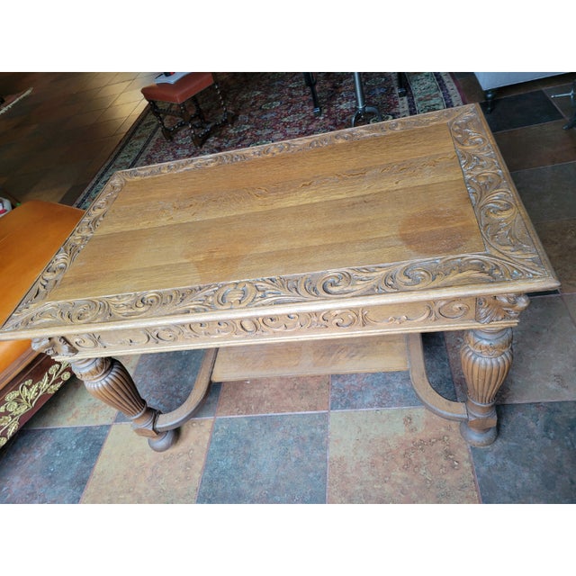 Antique Carved Oak Desk/Library Table | Chairish
