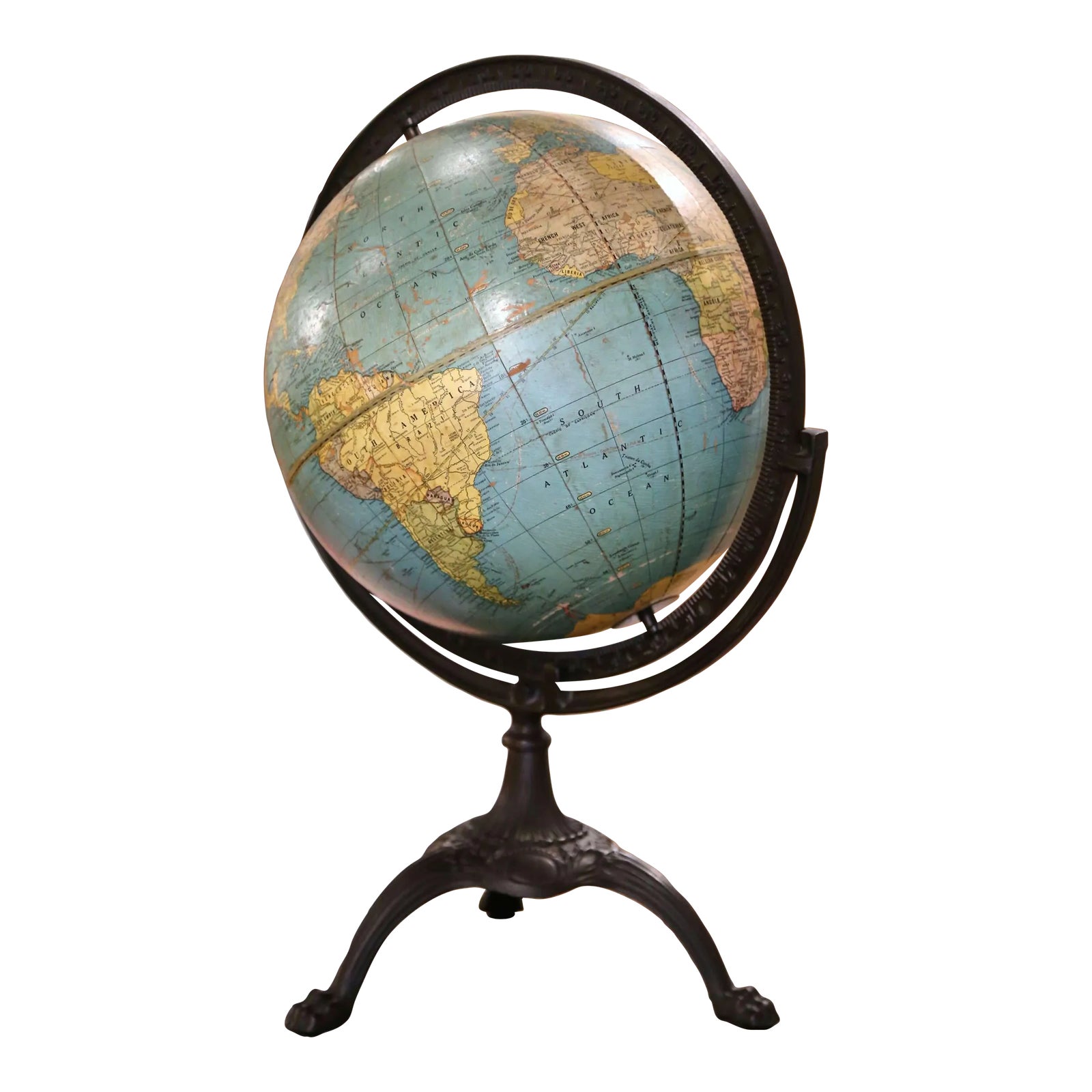 Terrestrial World Globe on Iron Stand by George F. Cram and Co. Circa ...