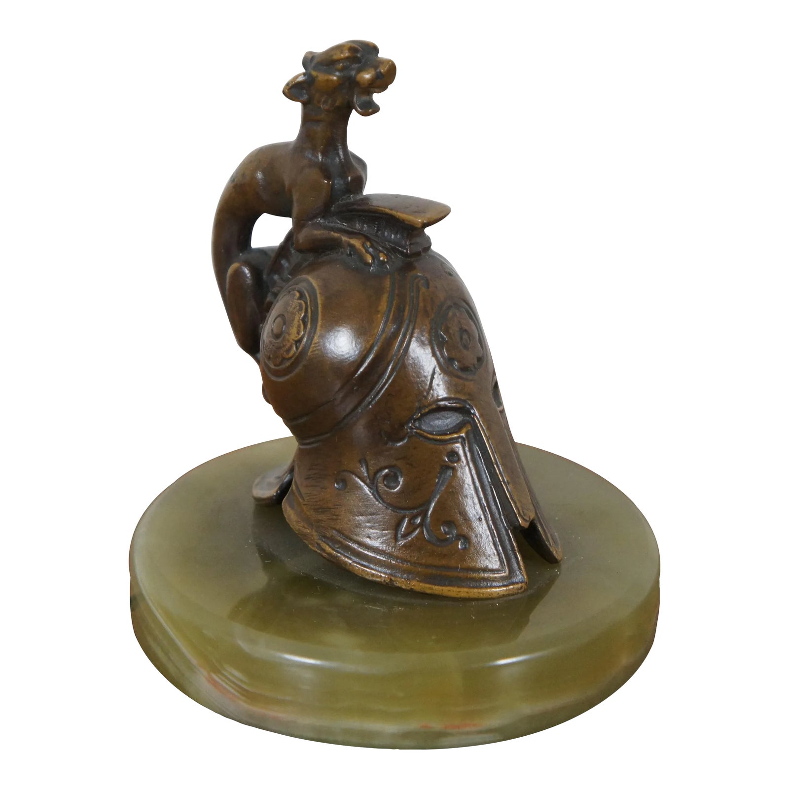 Vintage Cast Bronze Green Marble Spartan Helmet Paperweight Bookend ...