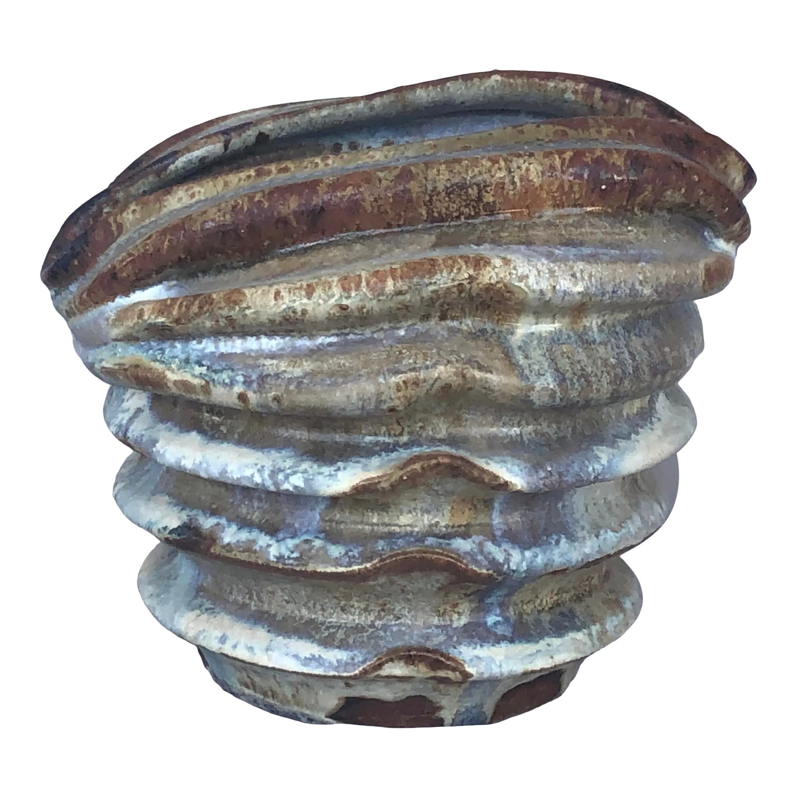 Modern Studio Art Pleated Pottery Vase | Chairish