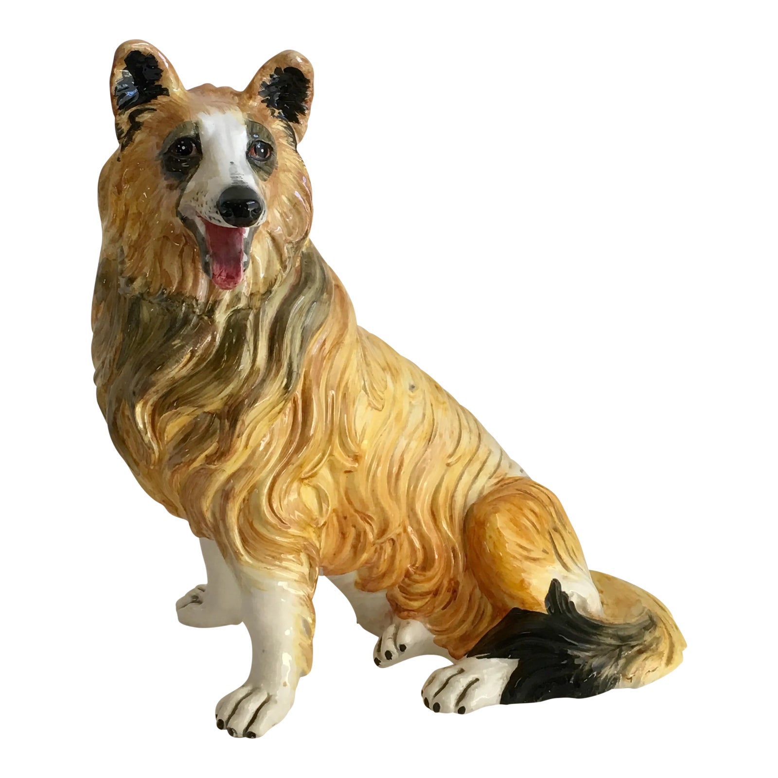 Italian Ceramic Collie Dog Lassie Statue | Chairish