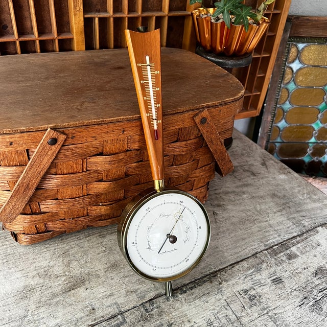 Vintage 1950s Airguide Barometer Thermometer Brass & Wood Weather ...